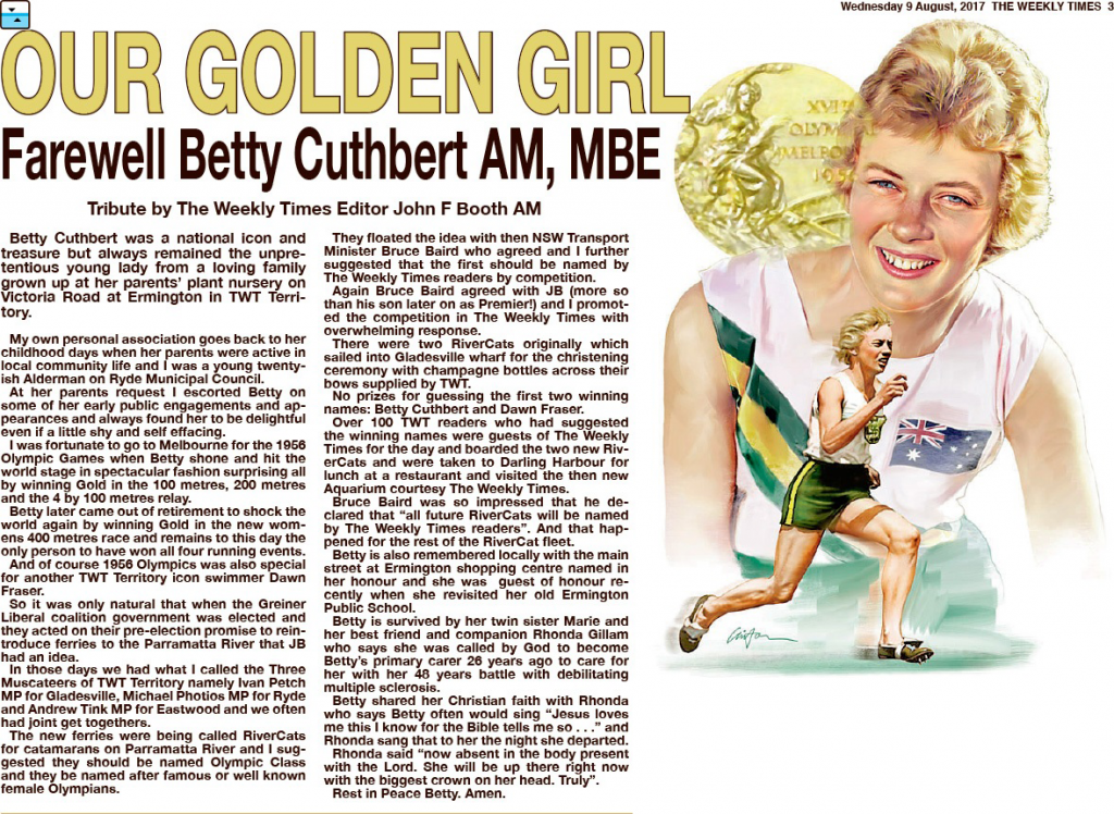 Our Golden Girl: Farewell Betty Cuthbert, AM, MBE – Ryde Sports Foundation